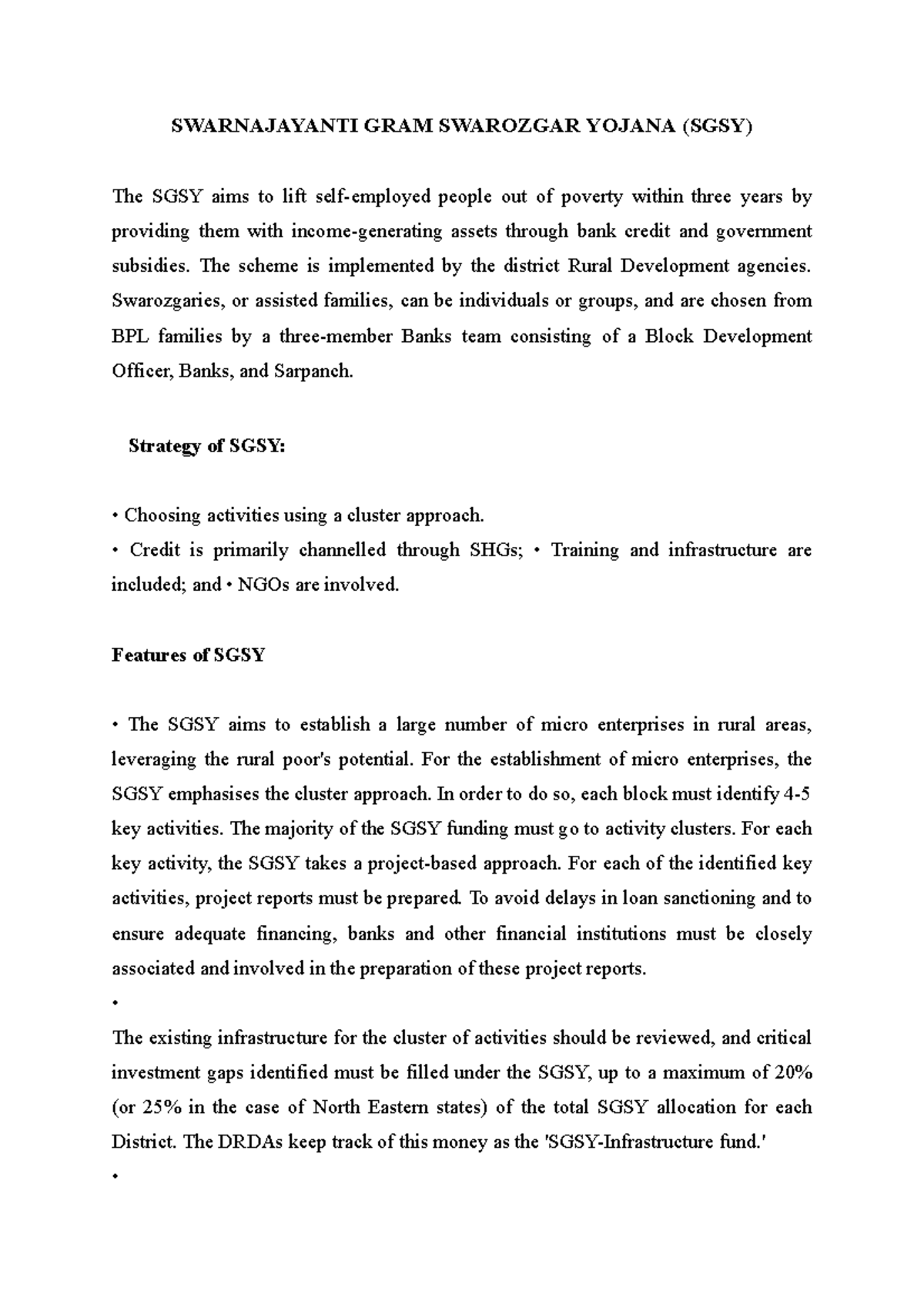 Swarnajayanti GRAM Swarozgar Yojana (SGSY) - SWARNAJAYANTI GRAM ...