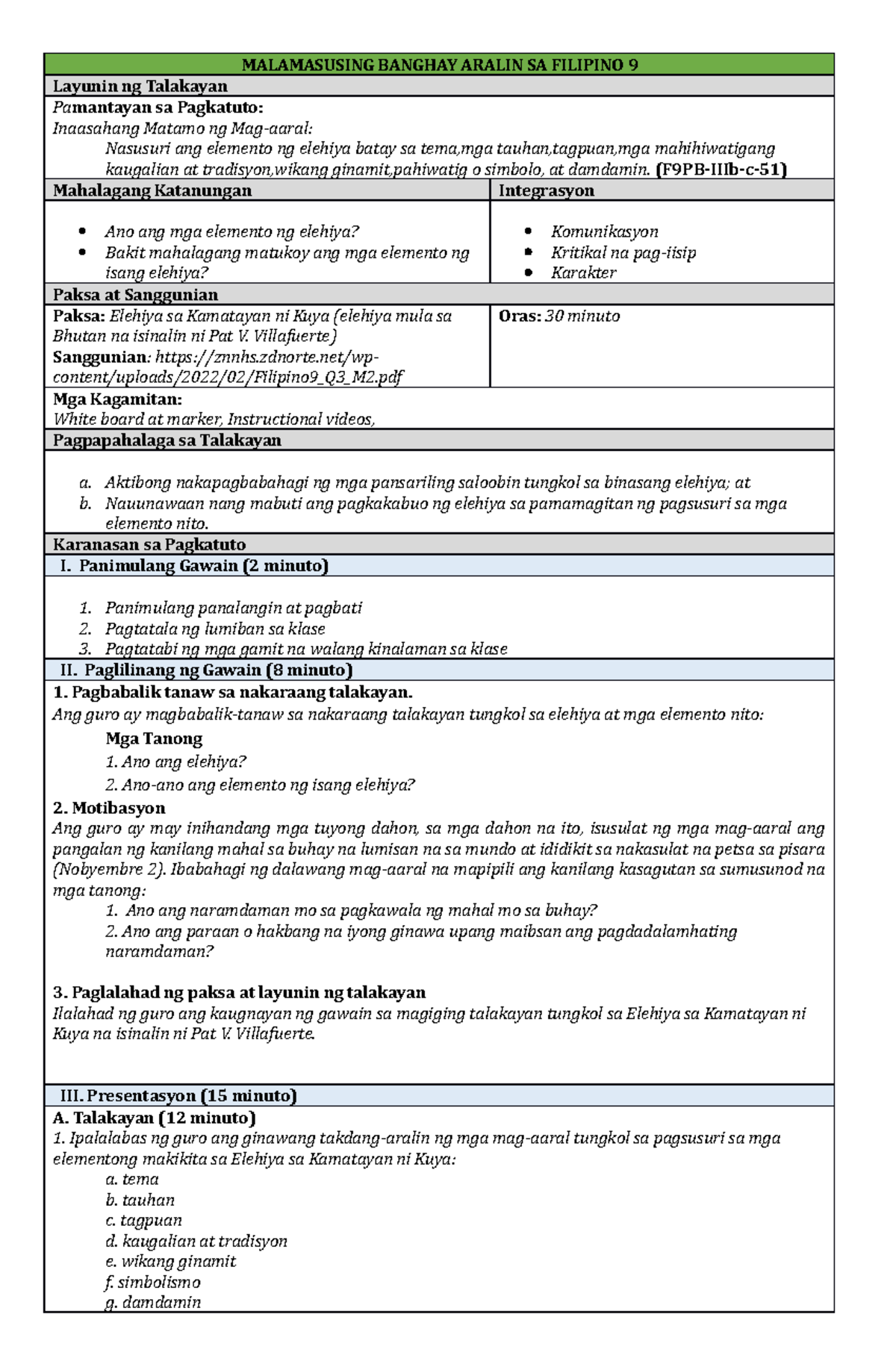 LP- Pagtataya - Learning plan in Makrong Kasanayan - MALAMASUSING ...