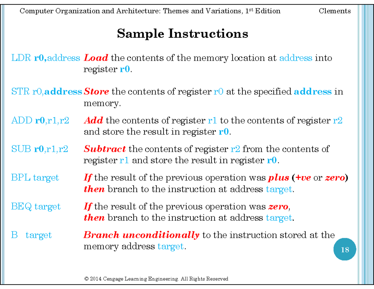 COA Chapter 03 V2 - Sample Instructions LDR r0,address Load the ...