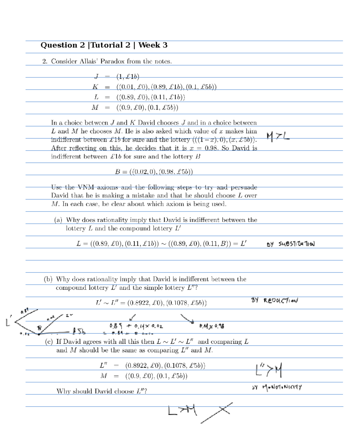 Qn.2 - Tut. 2 - W - Written working out for Week 1 Tutorial - Q2 - ECNM10070 - Question 2 ...