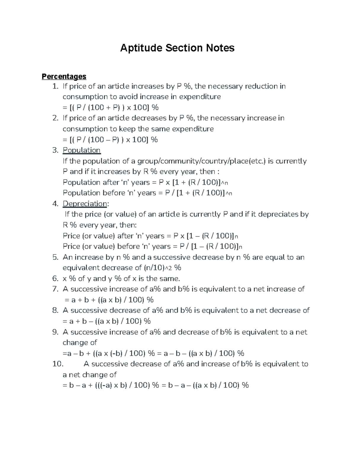 Aptitute Section-Percentages - Aptitude Section Notes Percentages 1. If ...