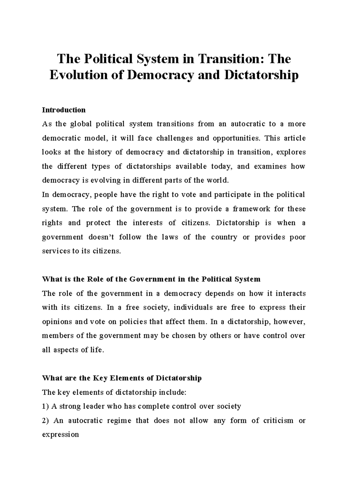 The Political System in Transition: The Evolution of Democracy and ...