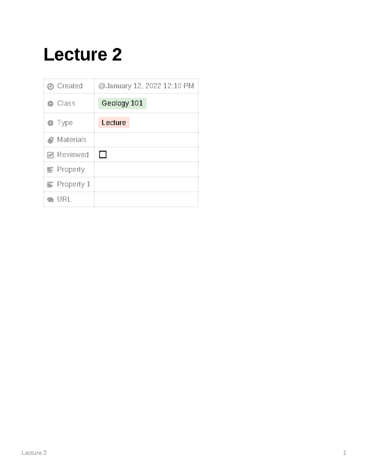 Geo Lecture 2 - Lecture 2 Created Class Geology 101 Type Lecture Materials Reviewed Property ...