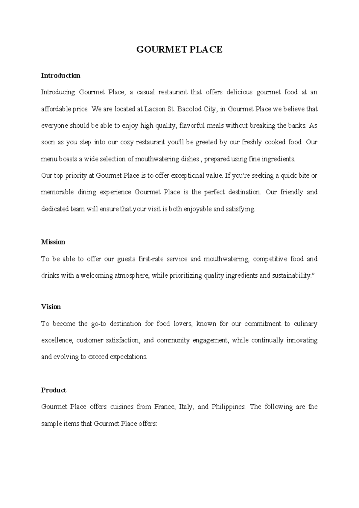 Gourmet- Place group 6 - GOURMET PLACE Introduction Introducing Gourmet ...