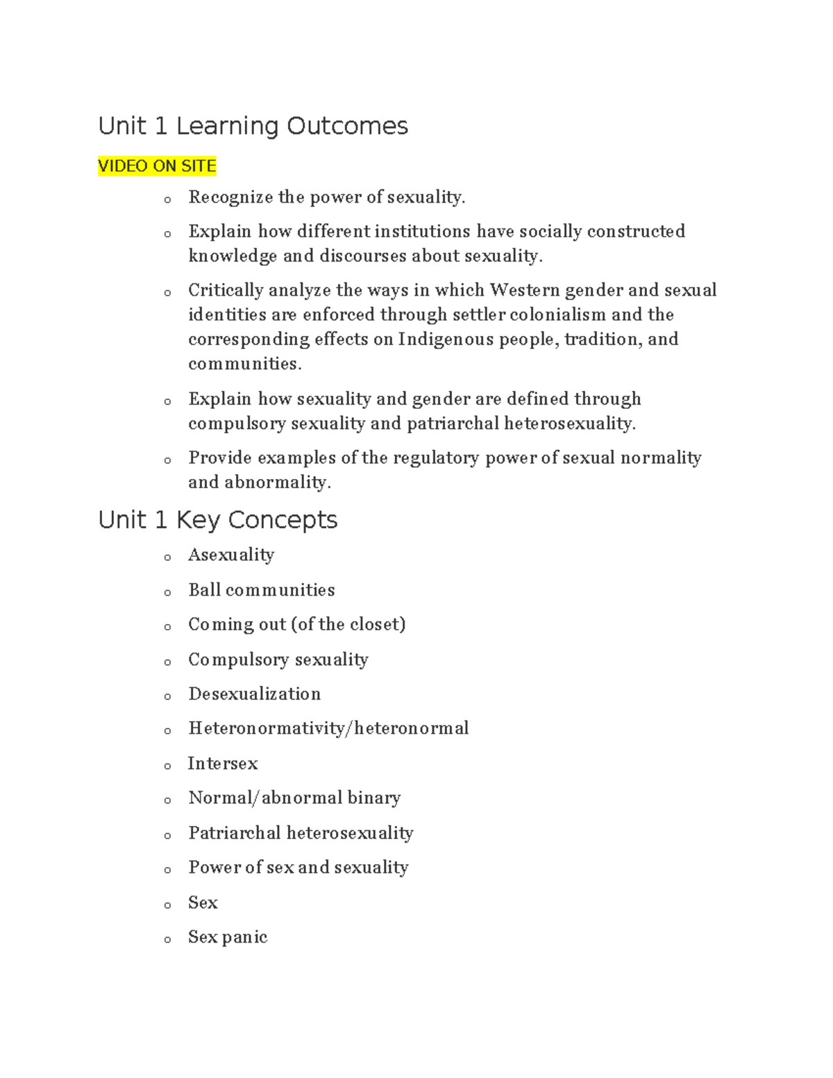 Unit 1 Learning Outcomes - Unit 1 Learning Outcomes VIDEO ON SITE o ...