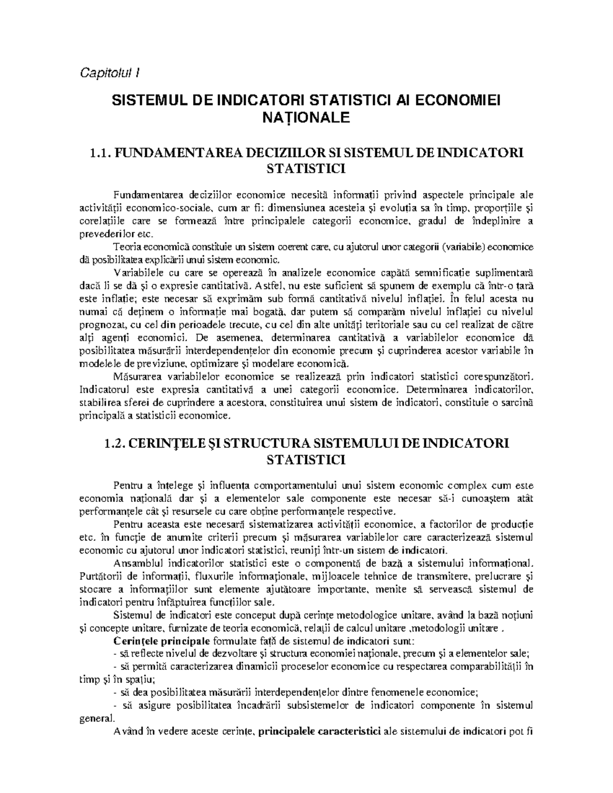 1. Sistemul DE Indicatori Statistici AI Economiei Nationale - Capitolul ...