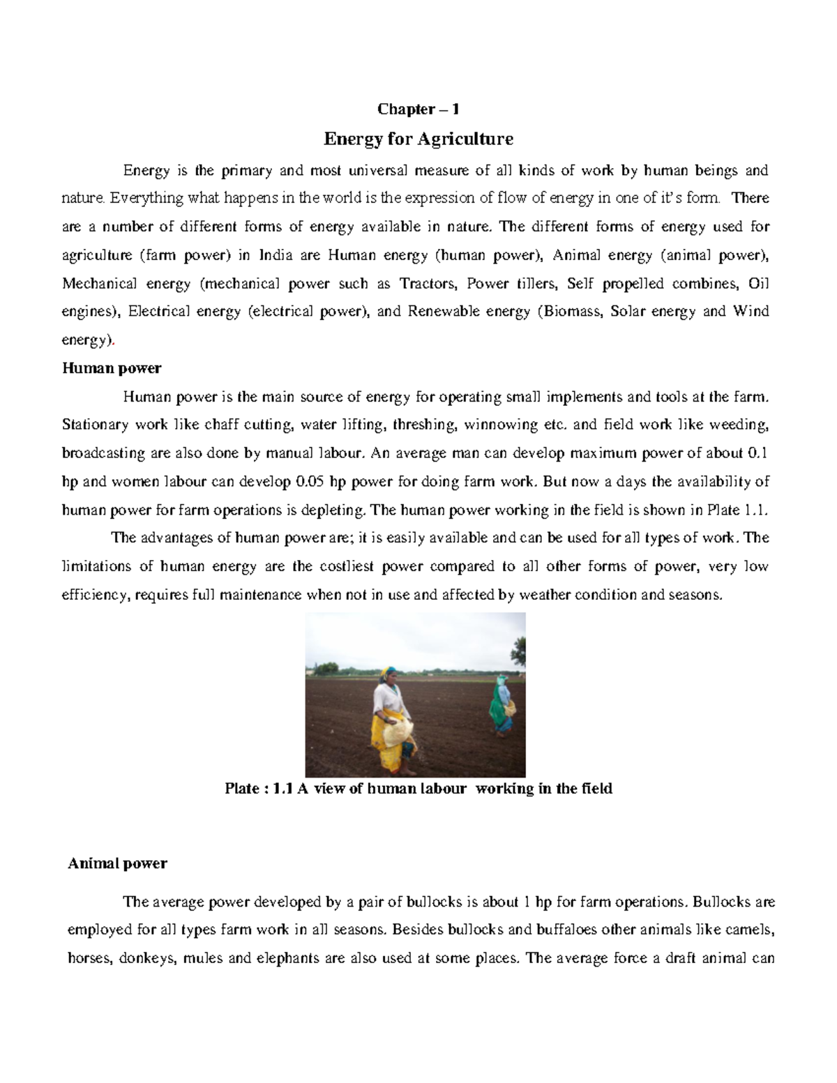 Chapter 1 upload ENERGY FOR AGRICULTURE - Chapter – 1 Energy for ...