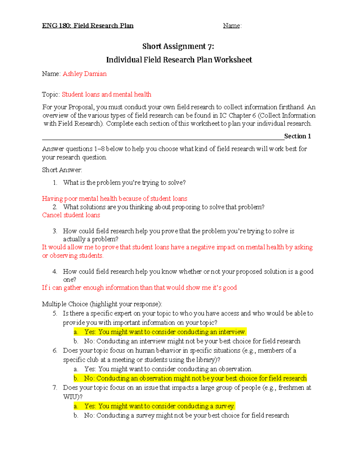 individual field research plan - ENG 180: Field Research Plan Name ...