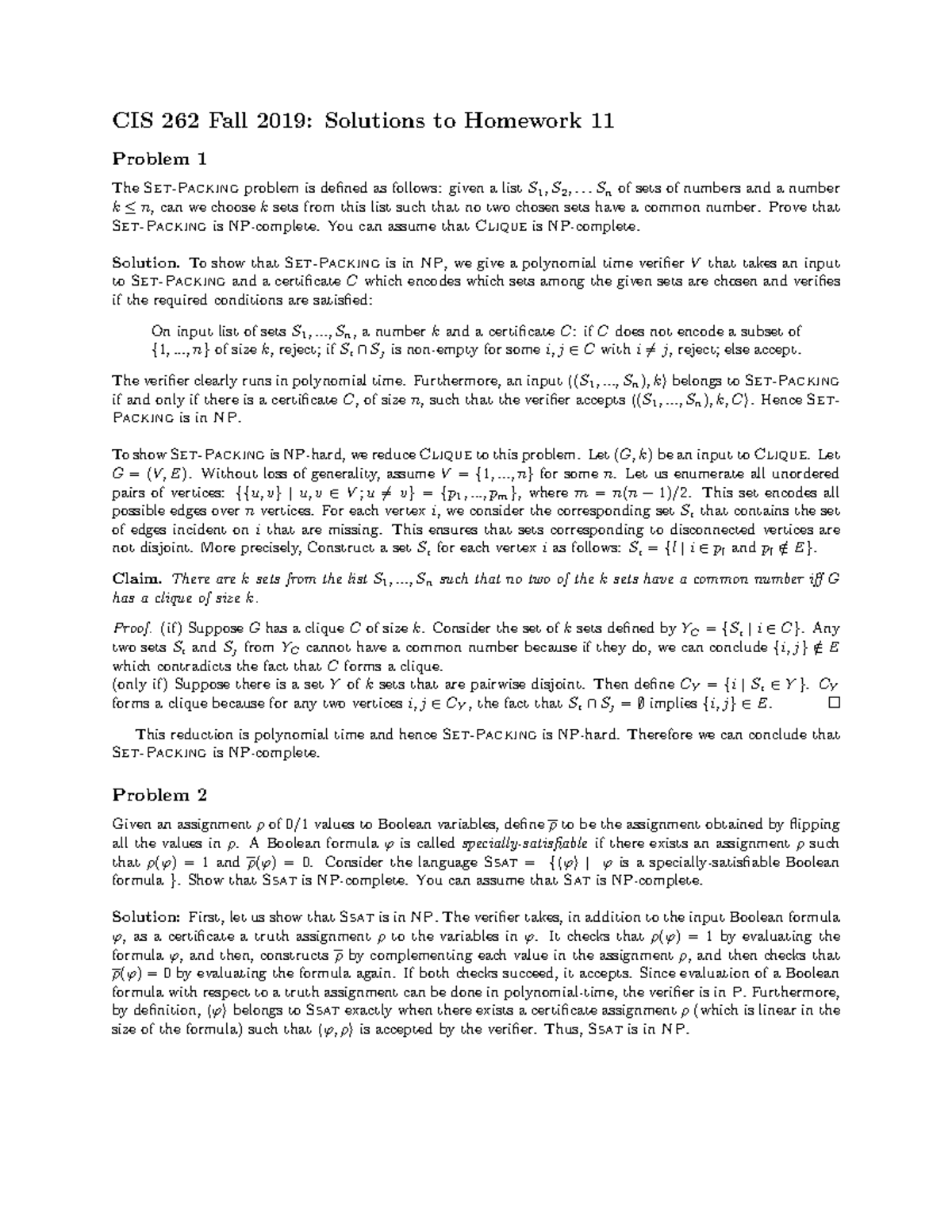 Solution set to HW 11 - CIS 262 Fall 2019: Solutions to Homework 11 Problem 1 TheSet ...