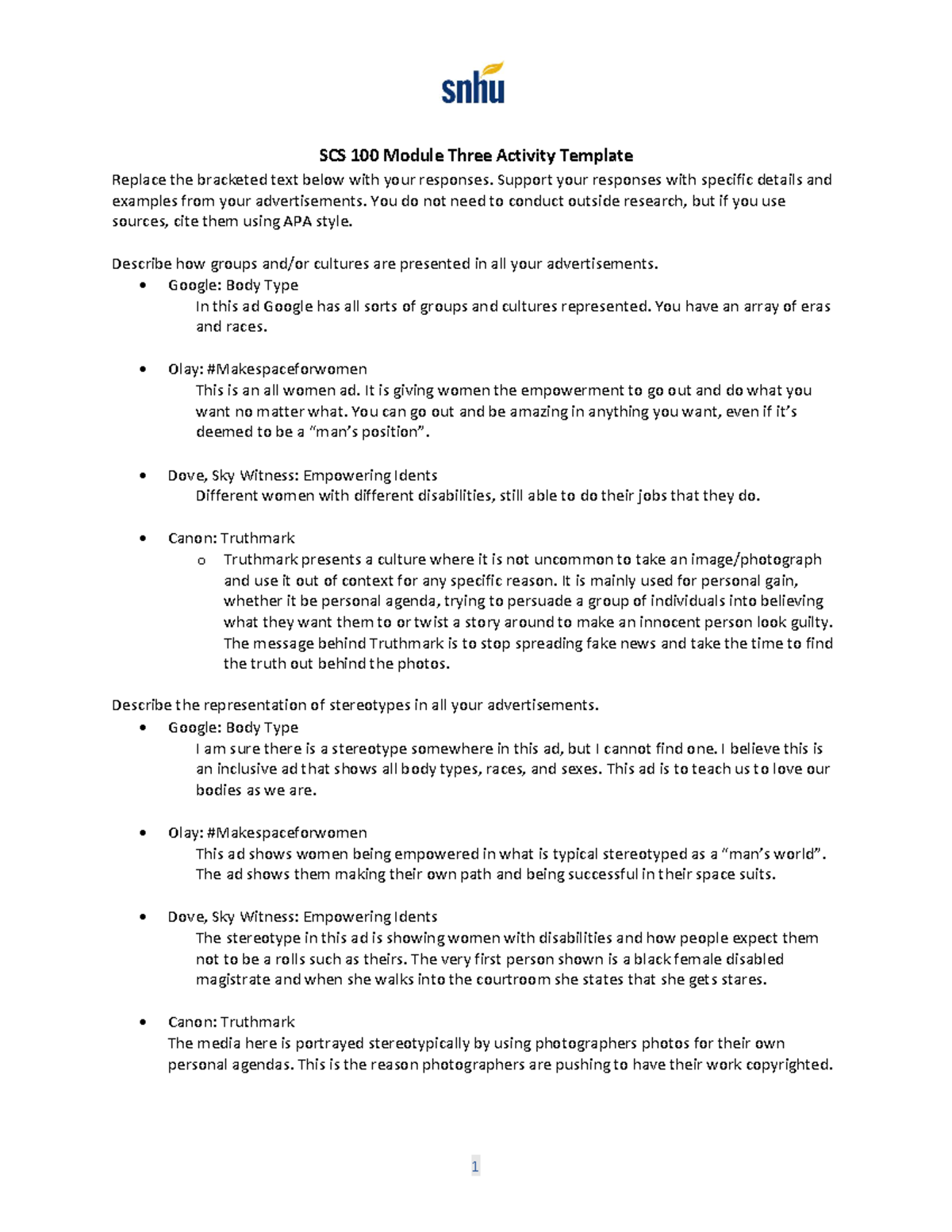 SCS 100 Module Three Activity Final - 1 SCS 100 Module Three Activity ...