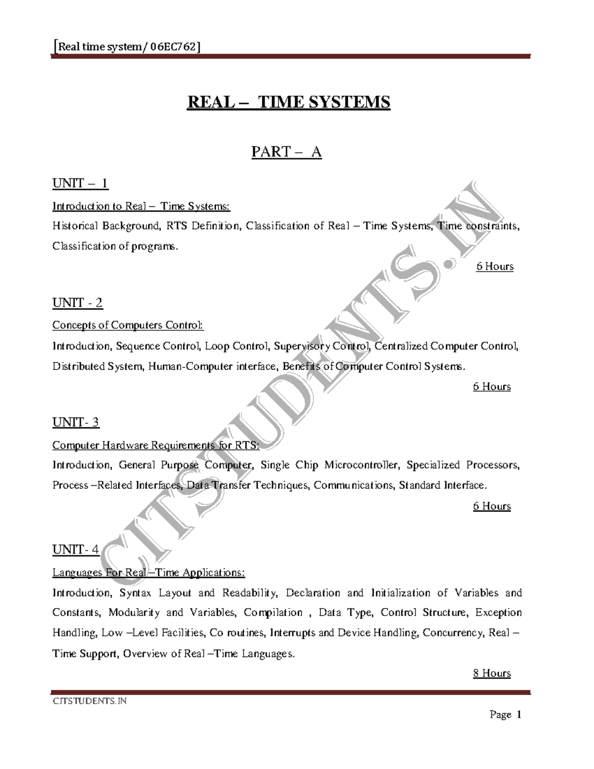 Real-Time-Systems - 2010 ECE Syllabus - CITSTUDENTS REAL – TIME SYSTEMS ...