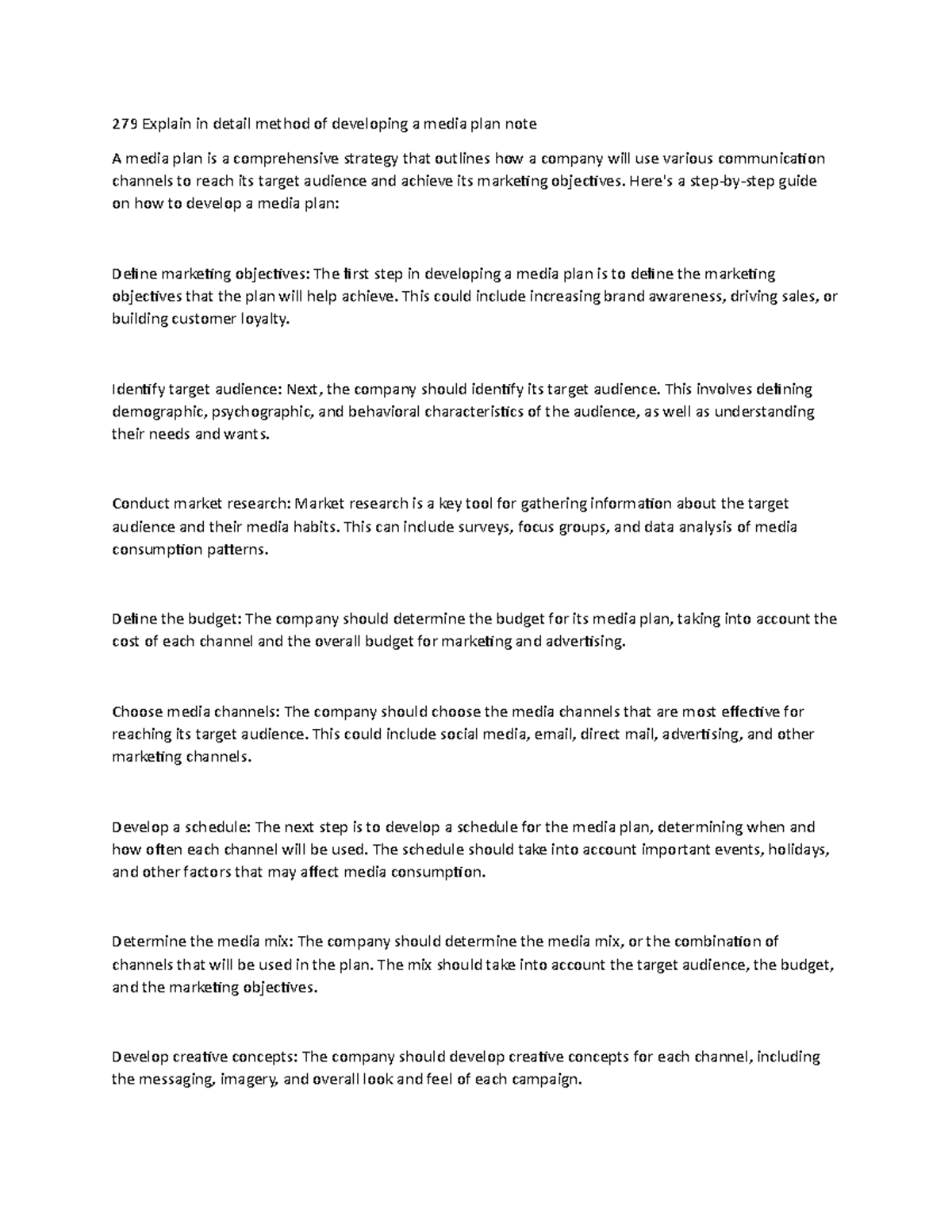 279 Explain in detail method of developing a media plan note - Here's a ...