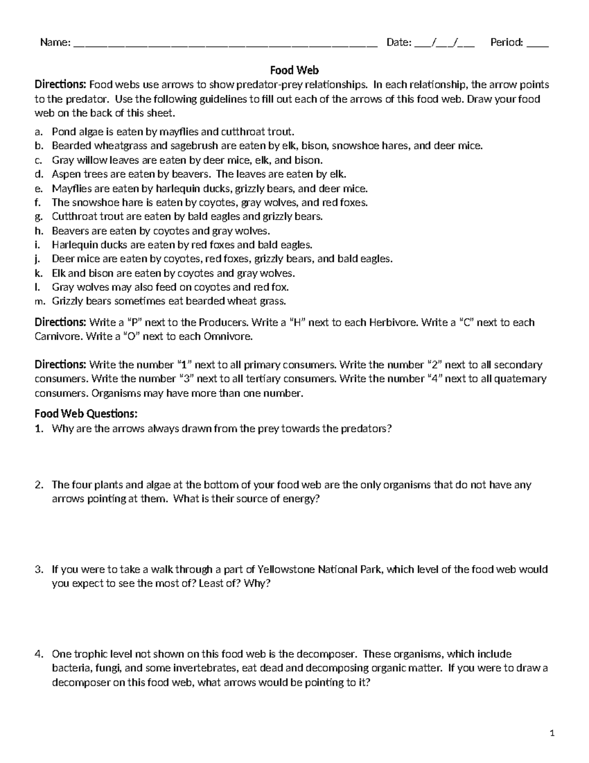 Ecology Packet - An honors biology assignment. - Name: - Studocu