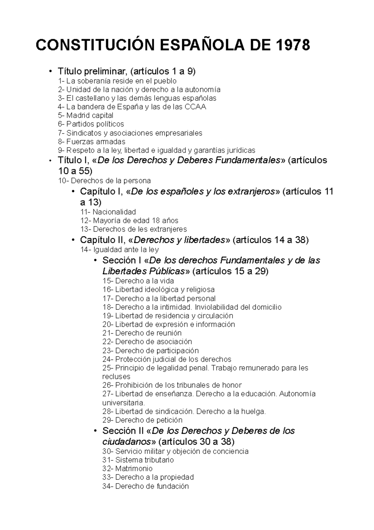 CE resumen - Descripción de cada uno de los artículos de la CE. - CONSTITUCIÓN ESPAÑOLA DE 1978 ...