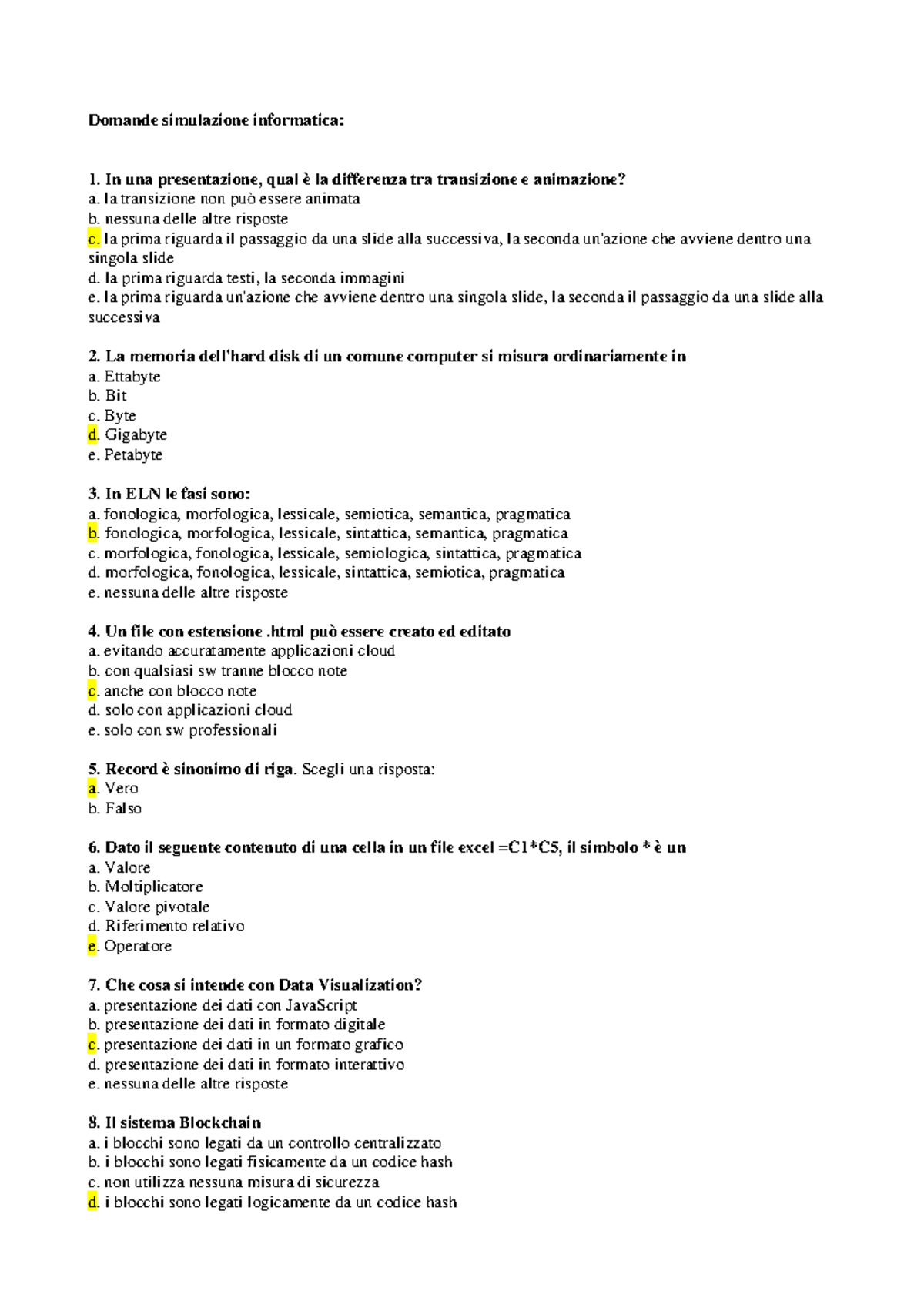 Domande simulazione informatica - la transizione non può essere animata ...