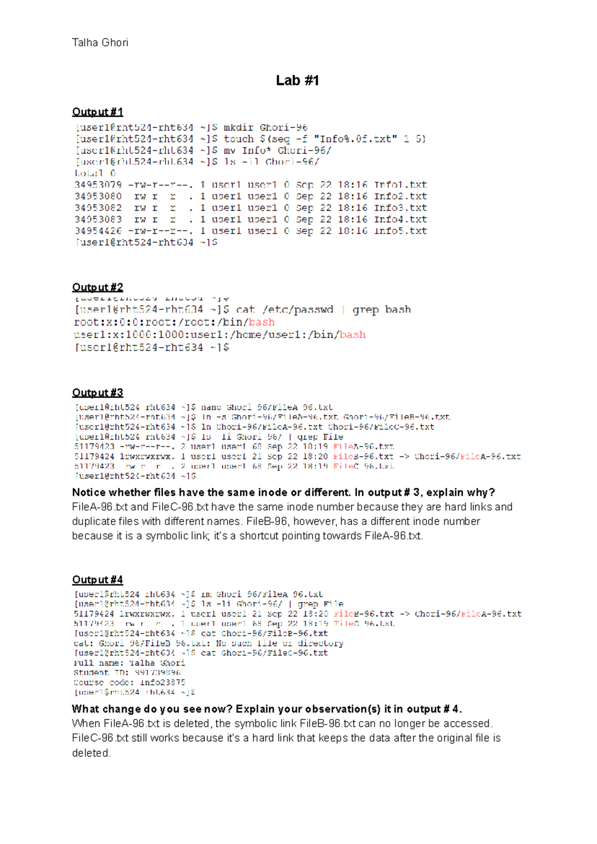 Lab #1 - Talha Ghori (INFO23875) - Talha Ghori Lab Output Output Output Notice whether files ...