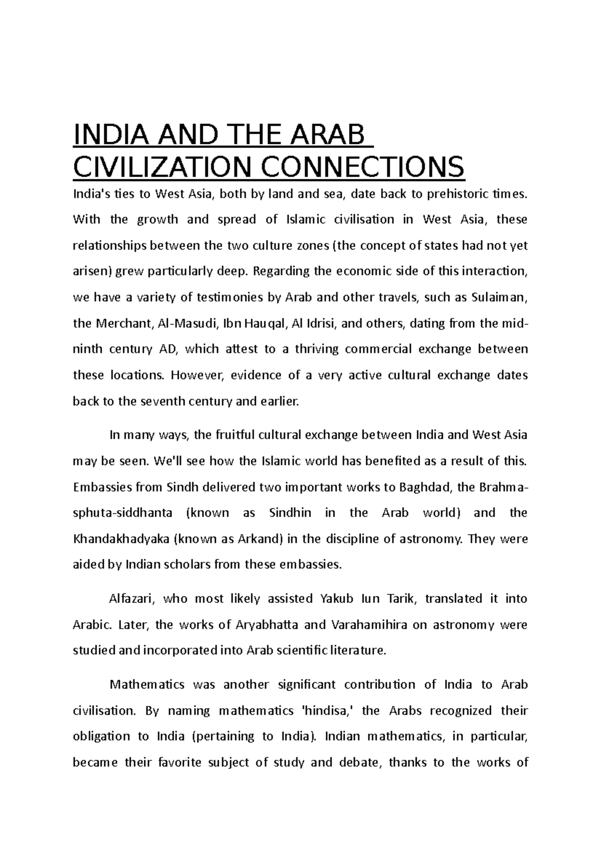 India AND THE ARAB Civilization Connections - INDIA AND THE ARAB ...