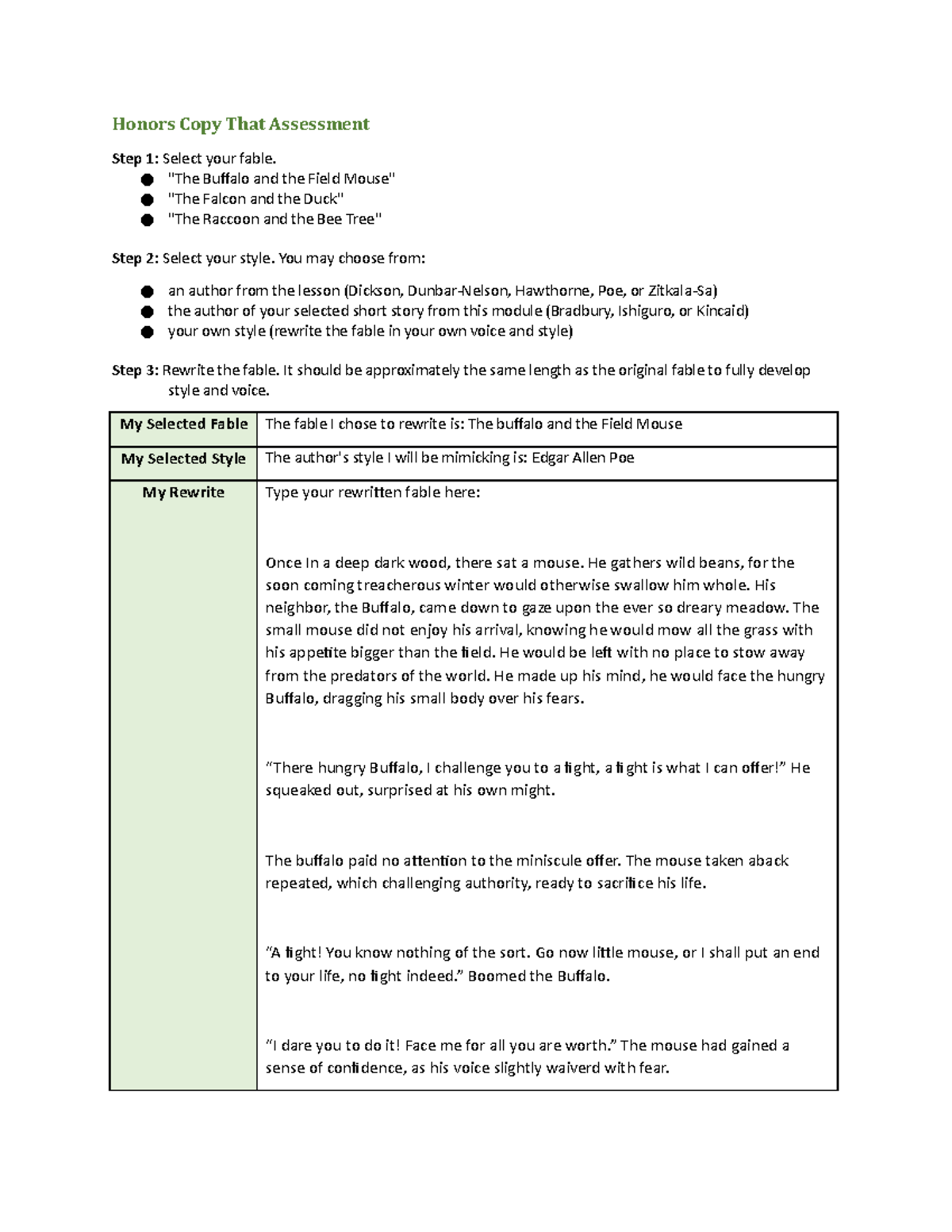 Honors Copy That Assessment: Fable Rewrite in Edgar Allen Poe Style ...