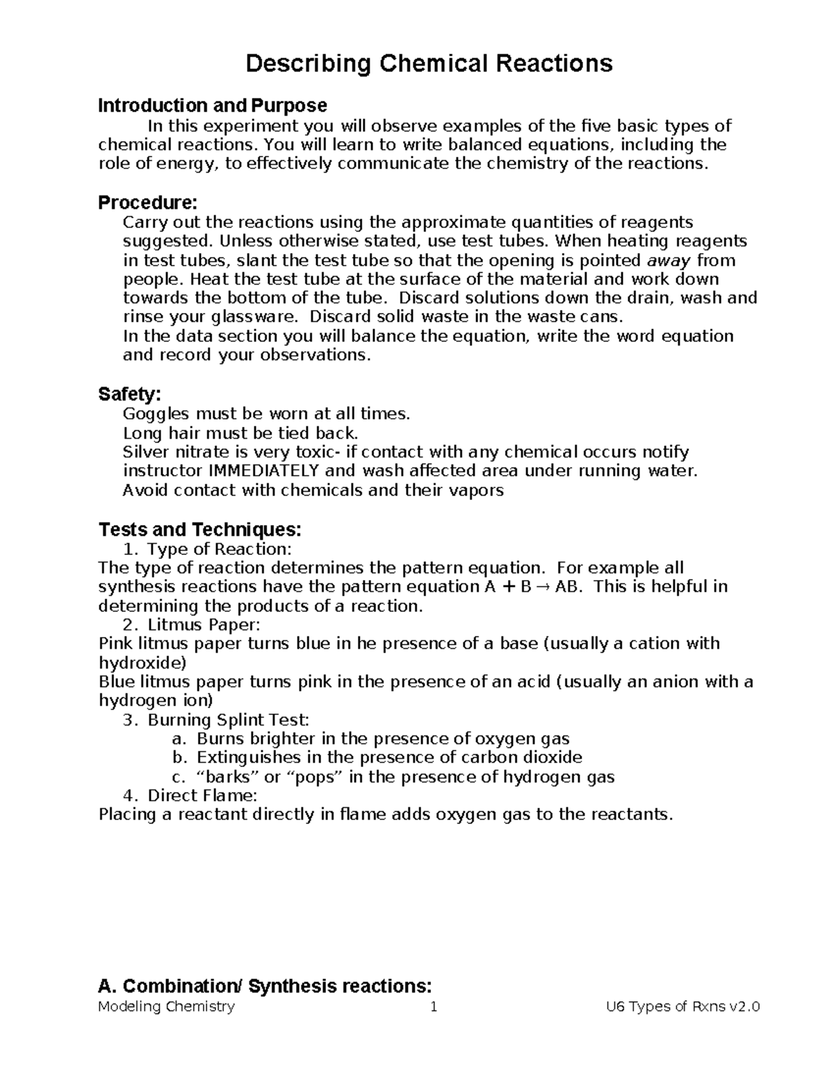 08 L Types Of Reactions Lab Describing Chemical Reactions 08-l-types-of-reactions-lab-describing-chemical-reactions
