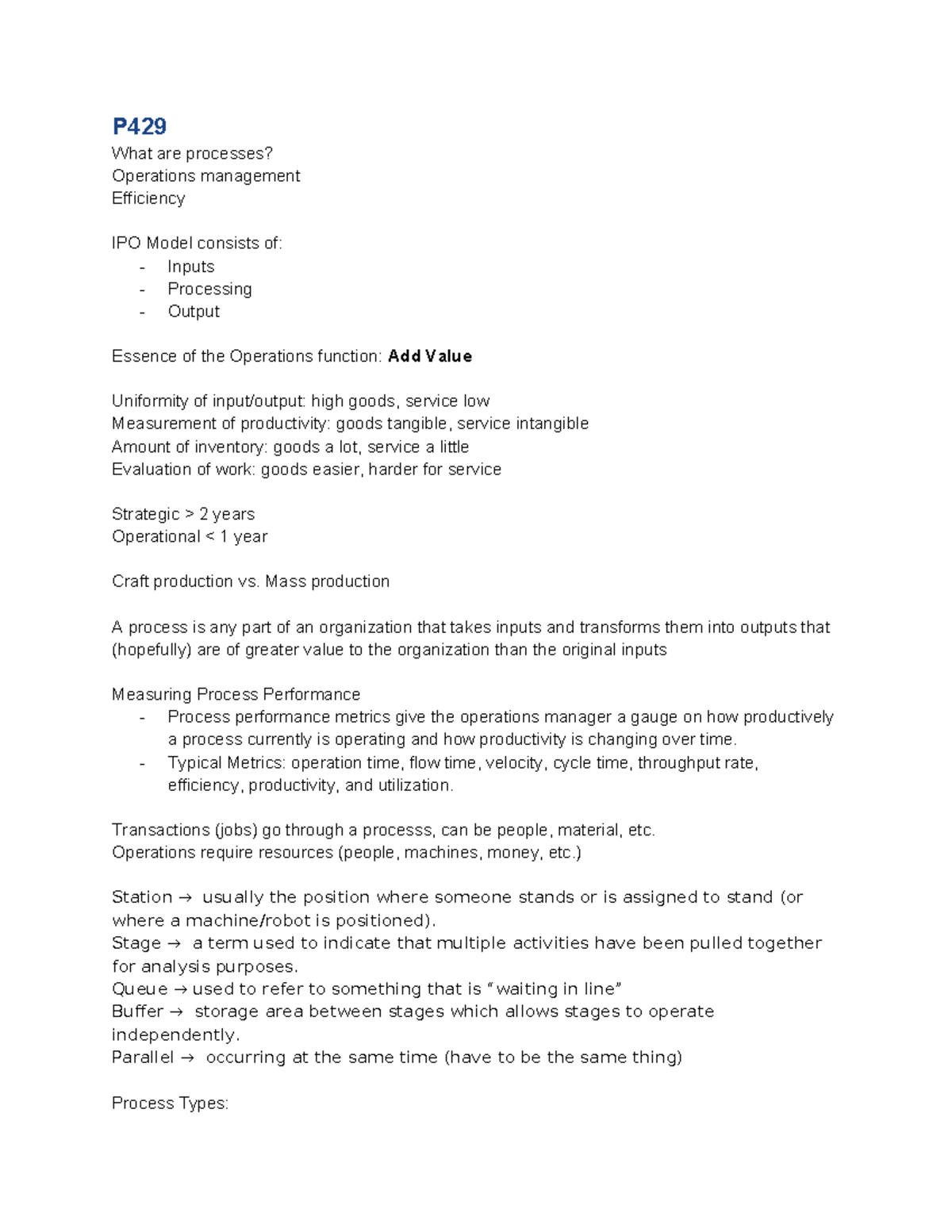 P429 + P320 - slides notes - P What are processes? Operations ...