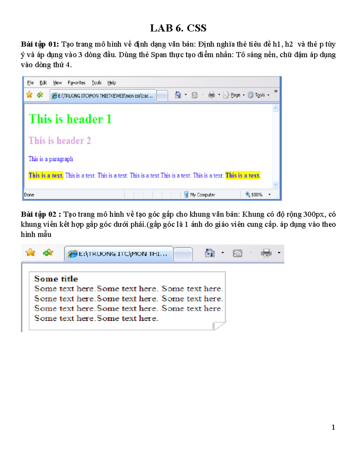 LAB 6 CSS - bai tap - LAB 6. CSS Bài tập 01: Tạo trang mô hình về định dạng văn bản: Định nghĩa ...