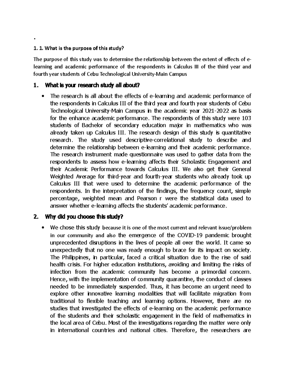 Possible-questions - Sorry - . What is the purpose of this study? The ...