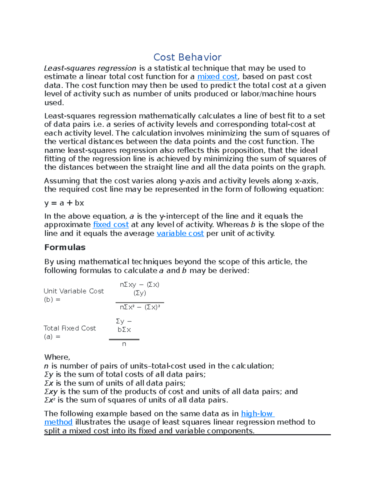 Cost Behavior managerial accounting - Cost Behavior regression is a ...