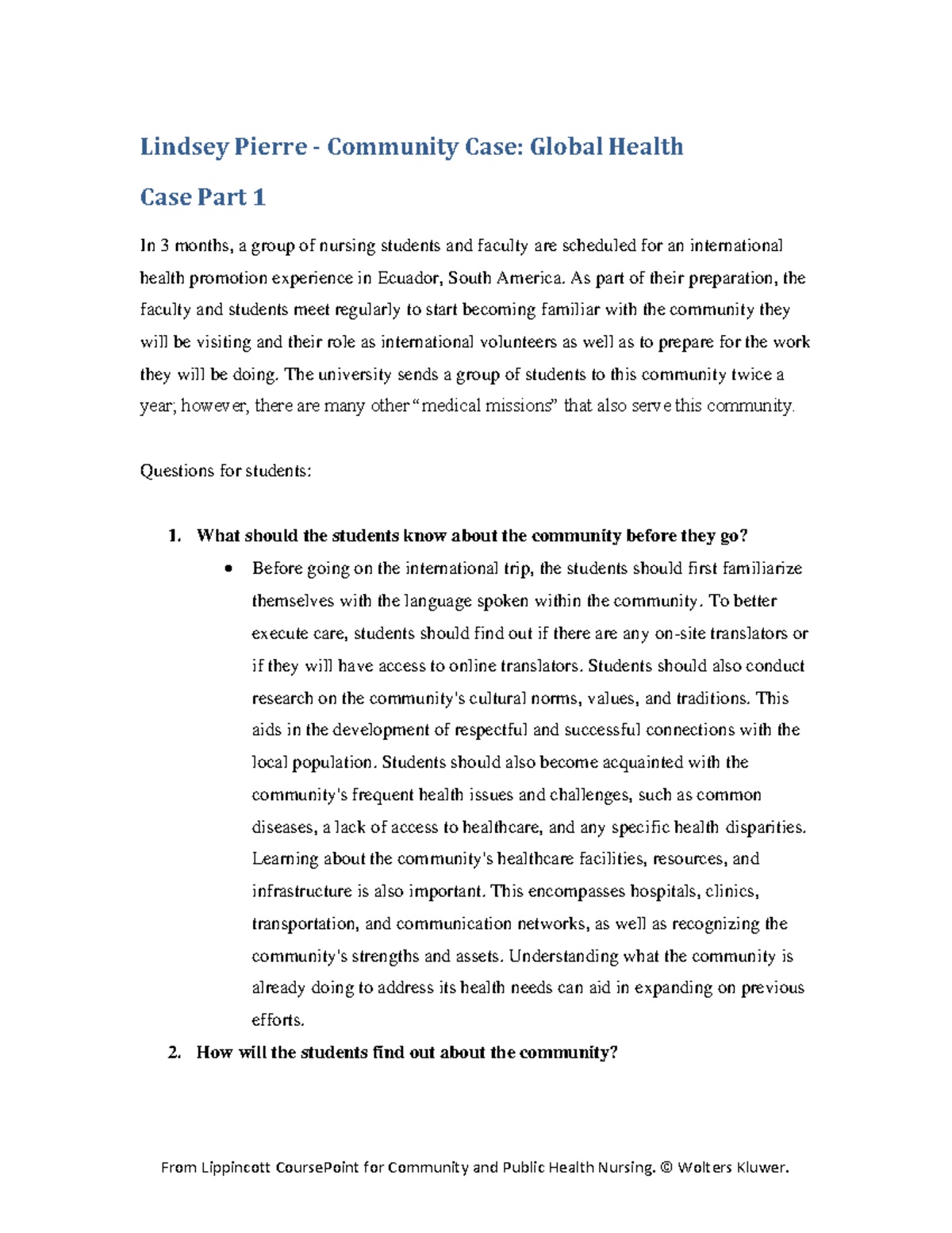 Global Case Study - Lindsey Pierre - From Lippincott CoursePoint for ...