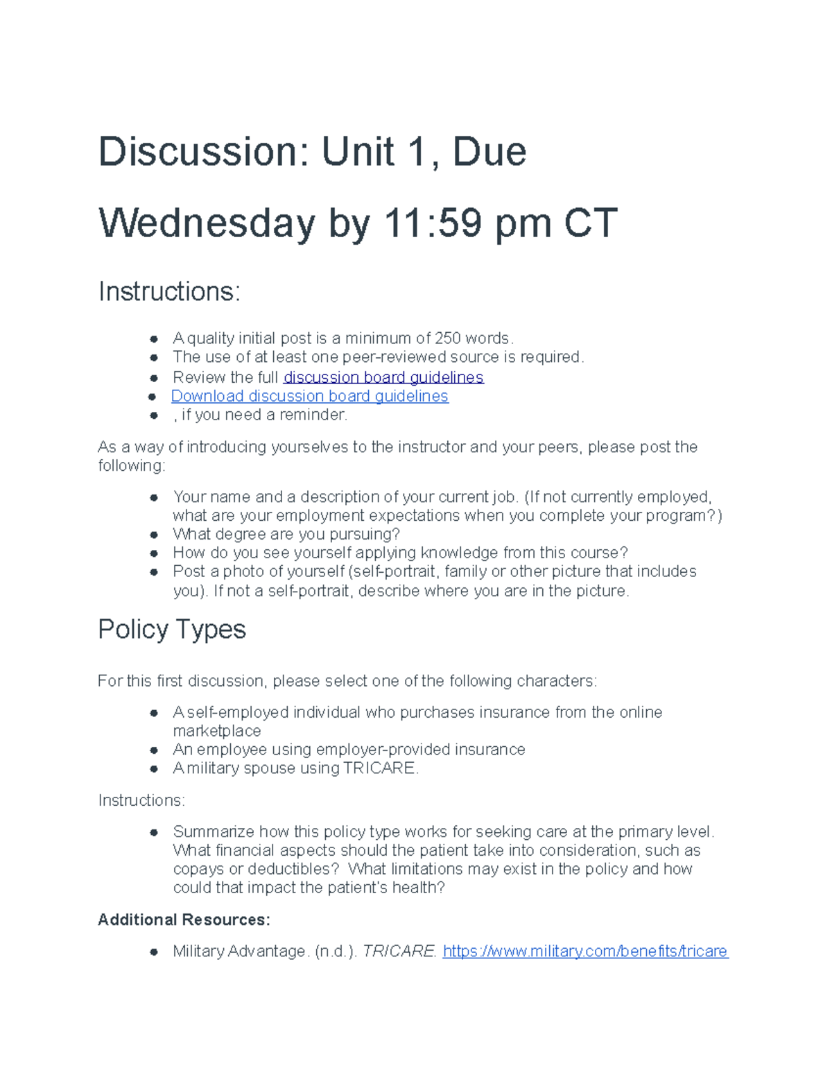 Unit 1 Discussion - Policy Types - 3 Discussion: Unit 1, Due Wednesday ...