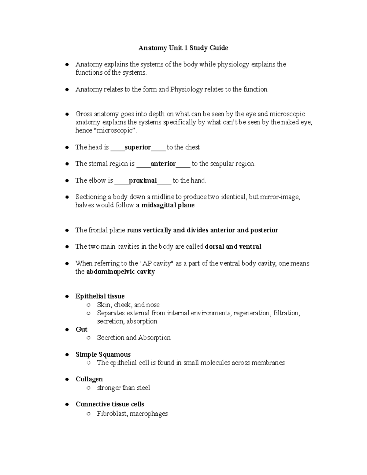 Anatomy Study Guide 1 (Bones) - Anatomy Unit 1 Study Guide Anatomy ...