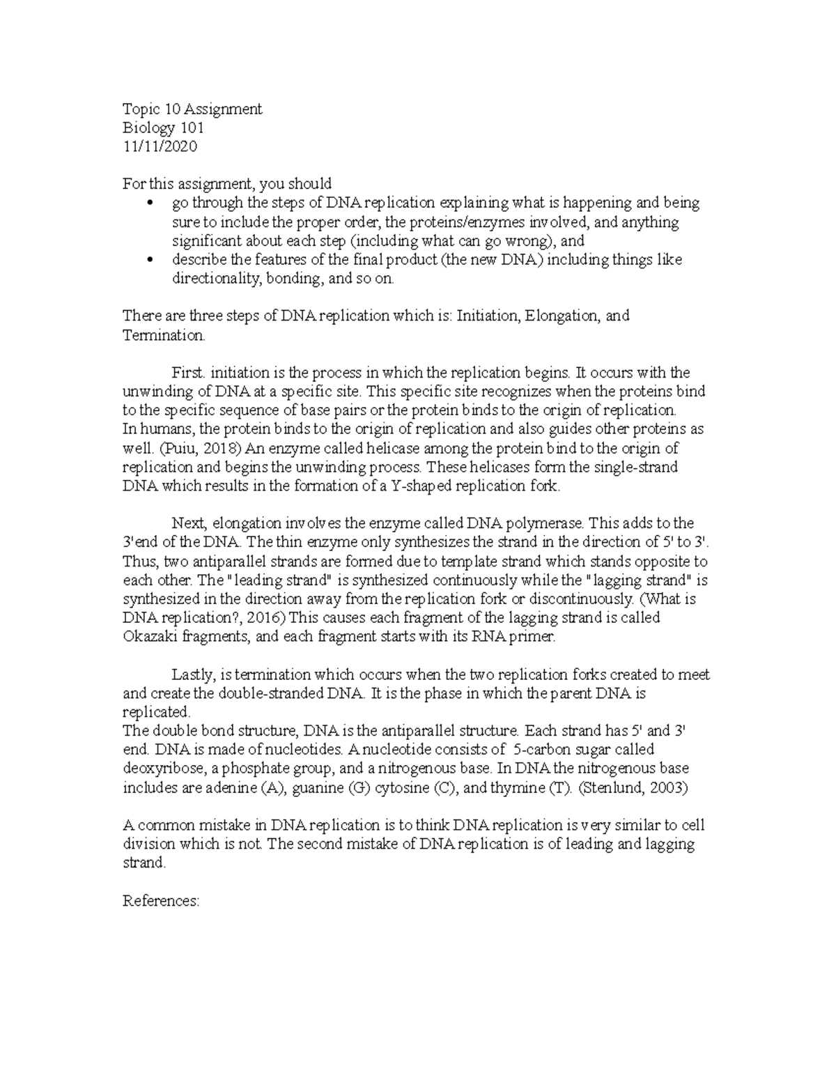 Topic 10 Assignment - Describing the steps of DNA replication ...