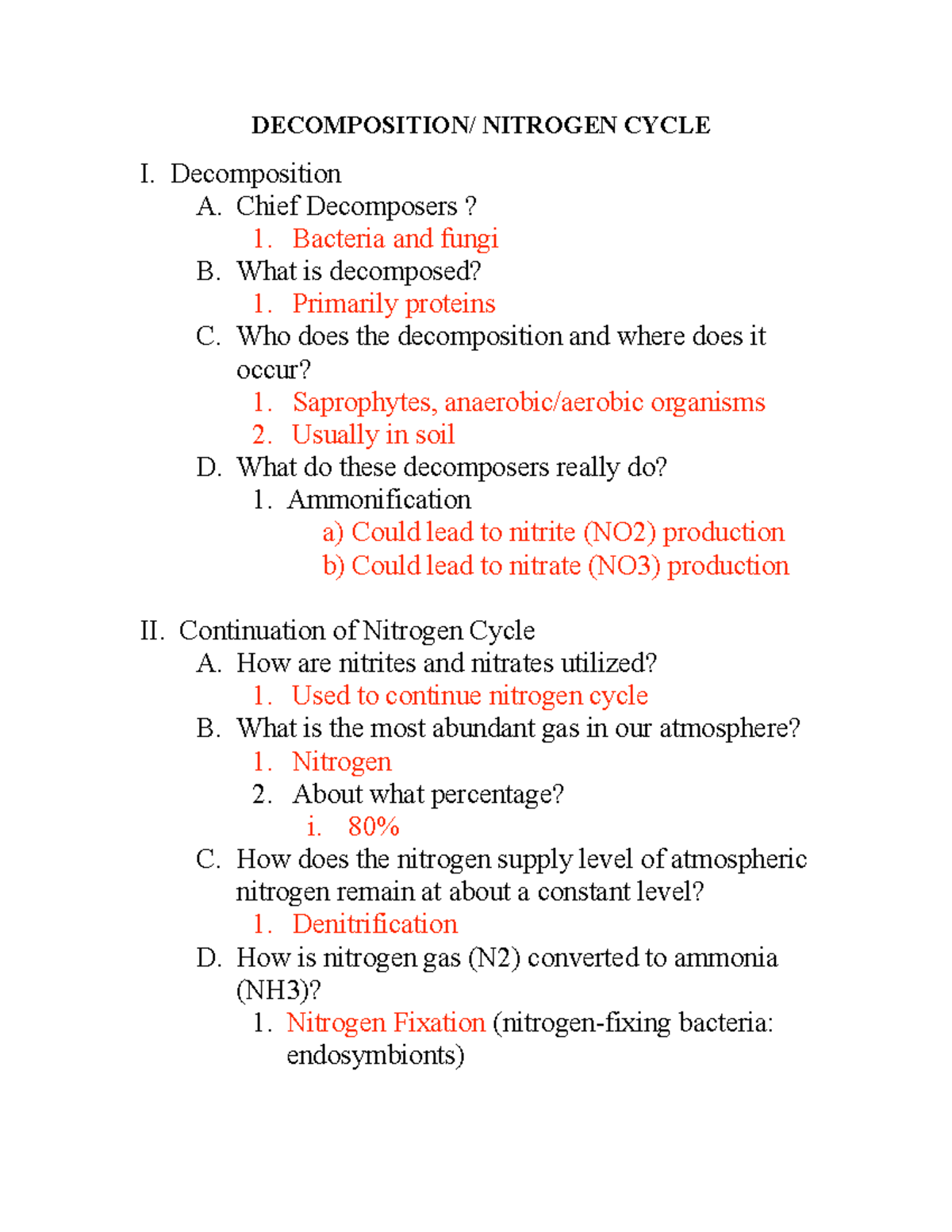 Decomposition: Nitrogen Cycle - DECOMPOSITION/ NITROGEN CYCLE I ...