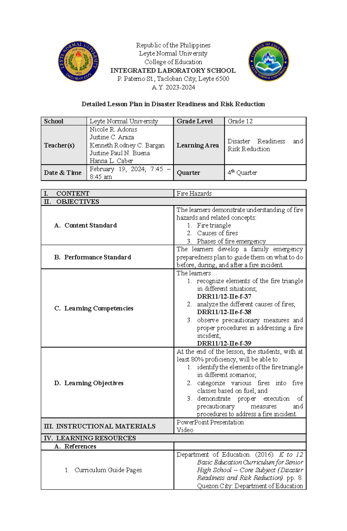 DLP-in-DRRR - Republic of the Philippines Leyte Normal University ...