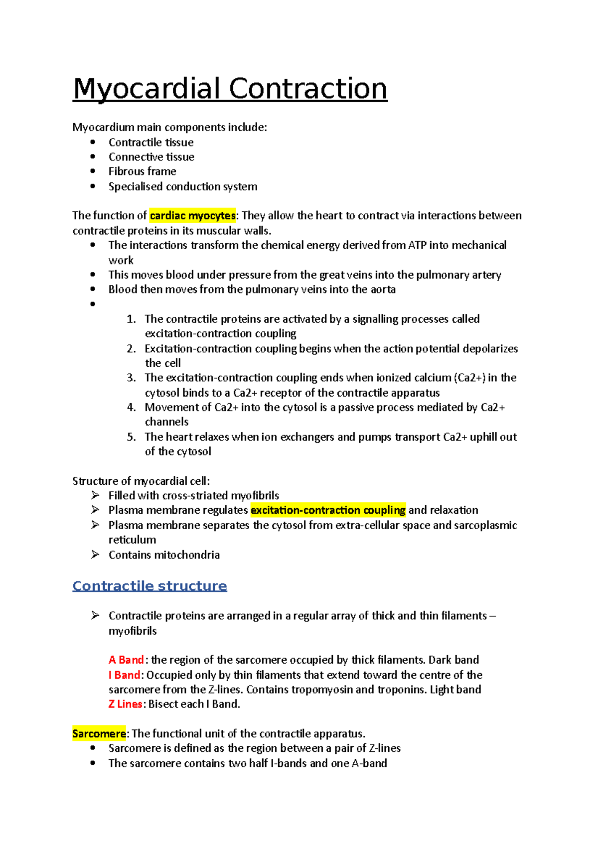Myocardial Contraction - Myocardial Contraction Myocardium main ...