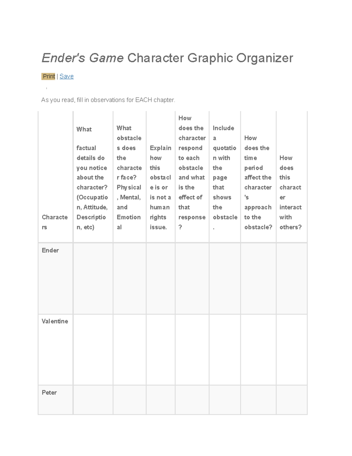 Madyson Ender's Game Character Graphic Organizer - Deprecated API usage ...