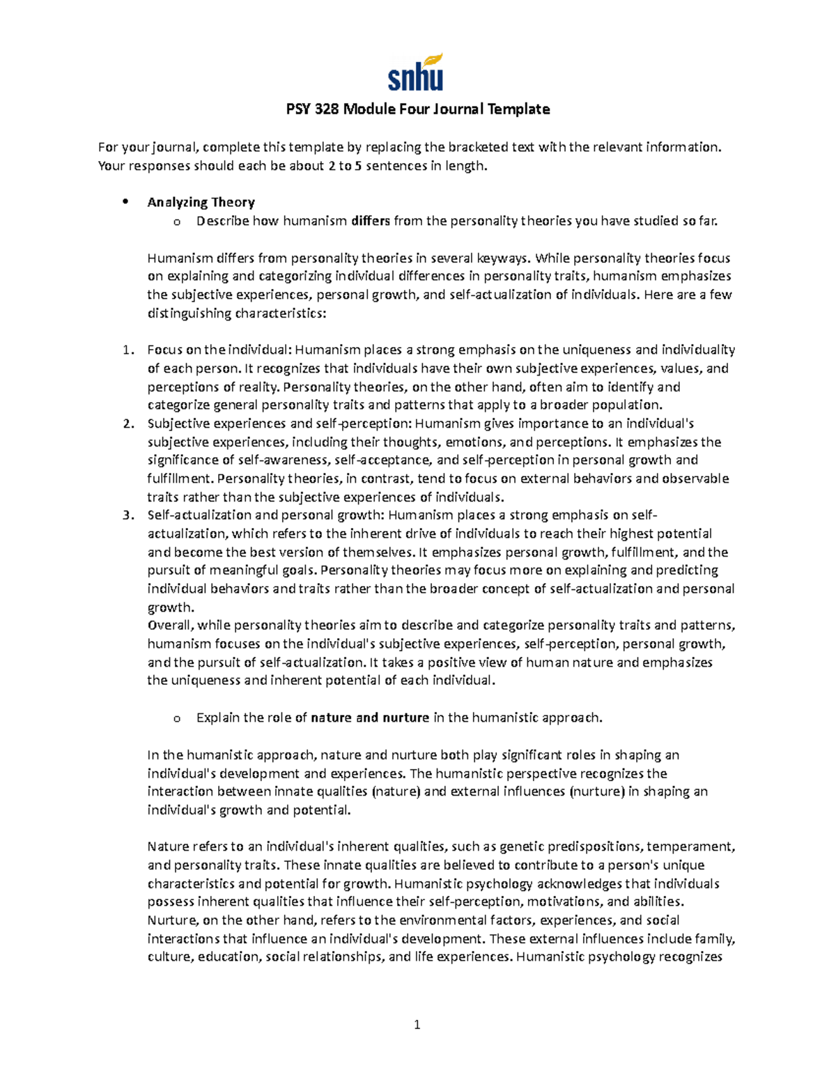PSY 328 Module Four Journal - Your responses should each be about 2 to 5 sentences in length ...