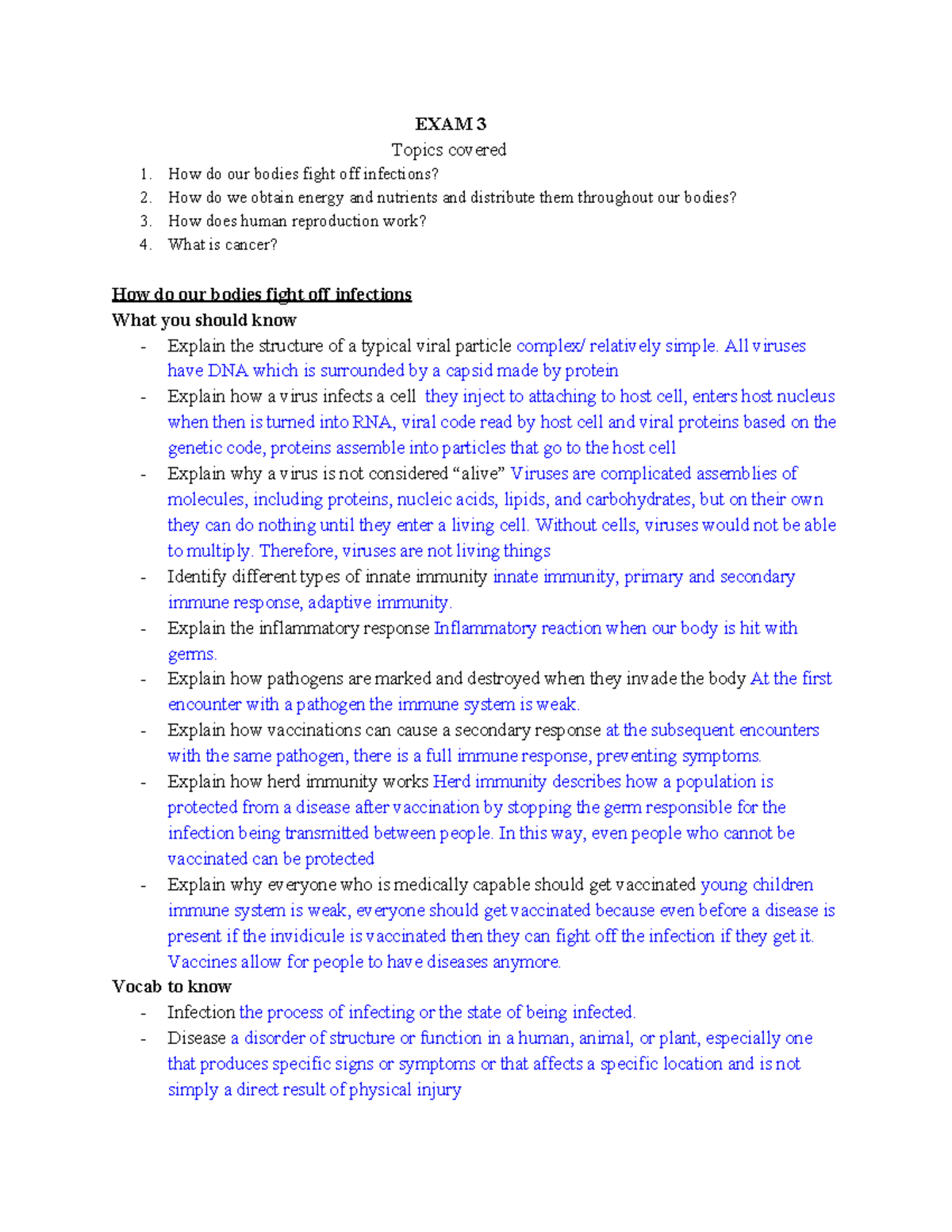 BIO Exam 3 - Exam 3 study guide - EXAM 3 Topics covered How do our ...