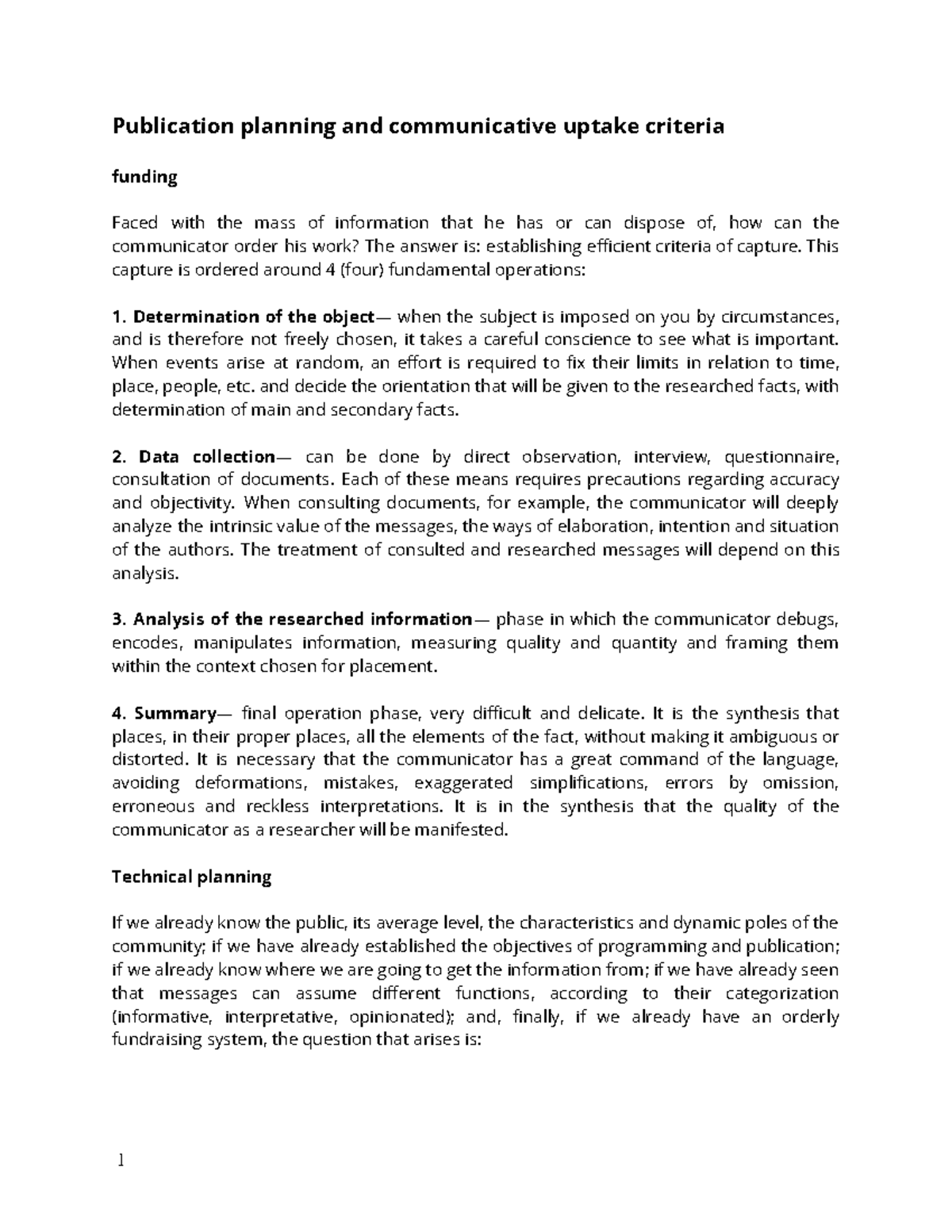 Publications planning. - This capture is ordered around 4 (four ...