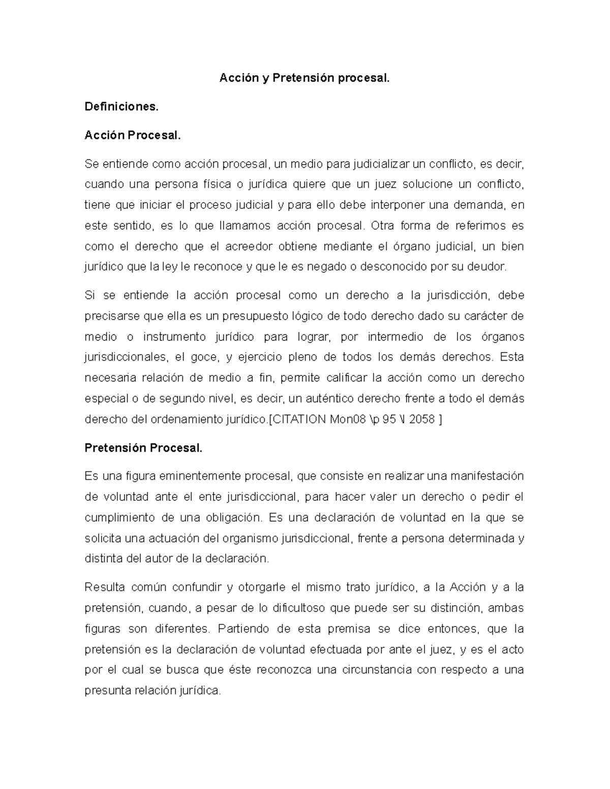 Acción y Pretensión procesal - Definiciones. Acción Procesal. Se ...