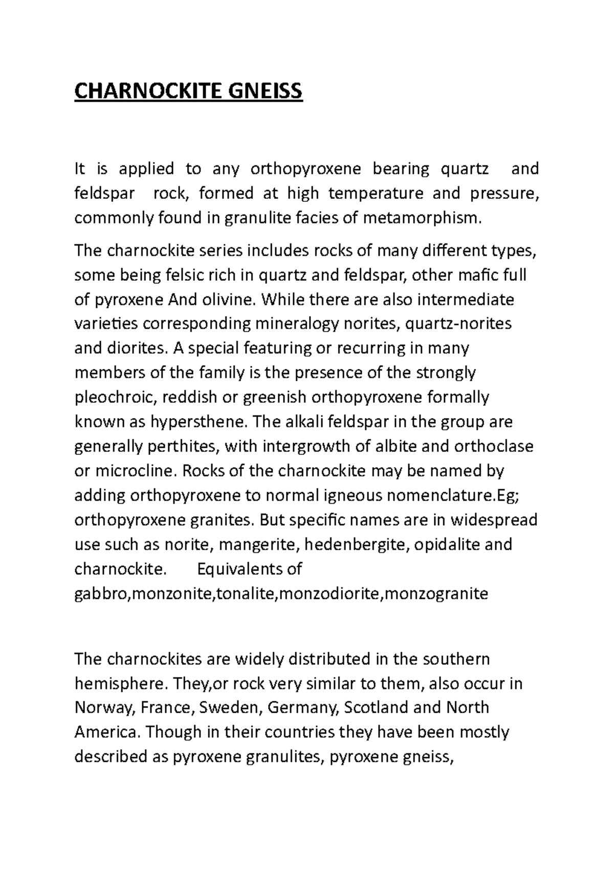 Charnockite Gneiss - CHARNOCKITE GNEISS It is applied to any ...