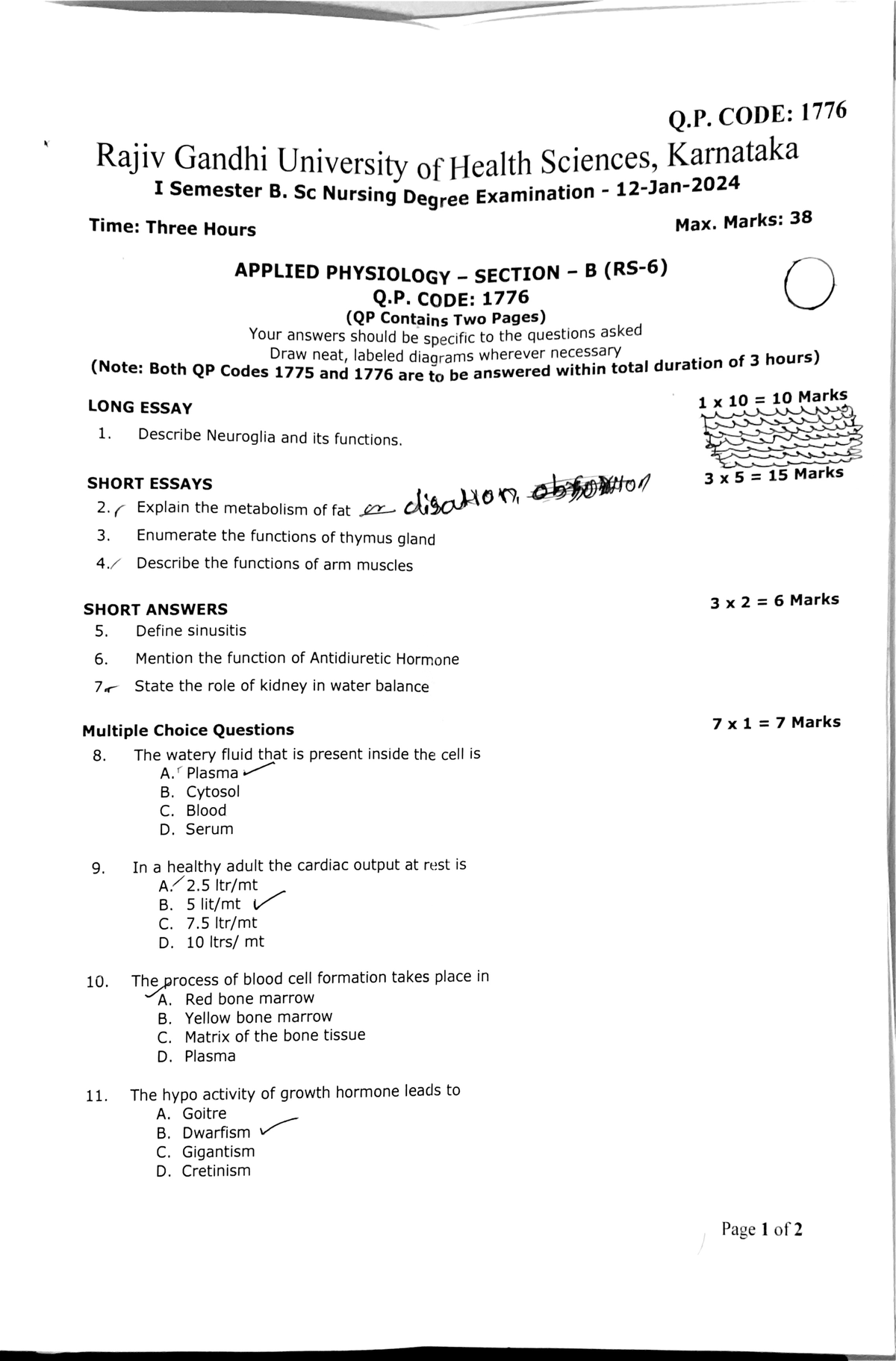 Anat&physio - Question papers - Bsc.nursing - Studocu