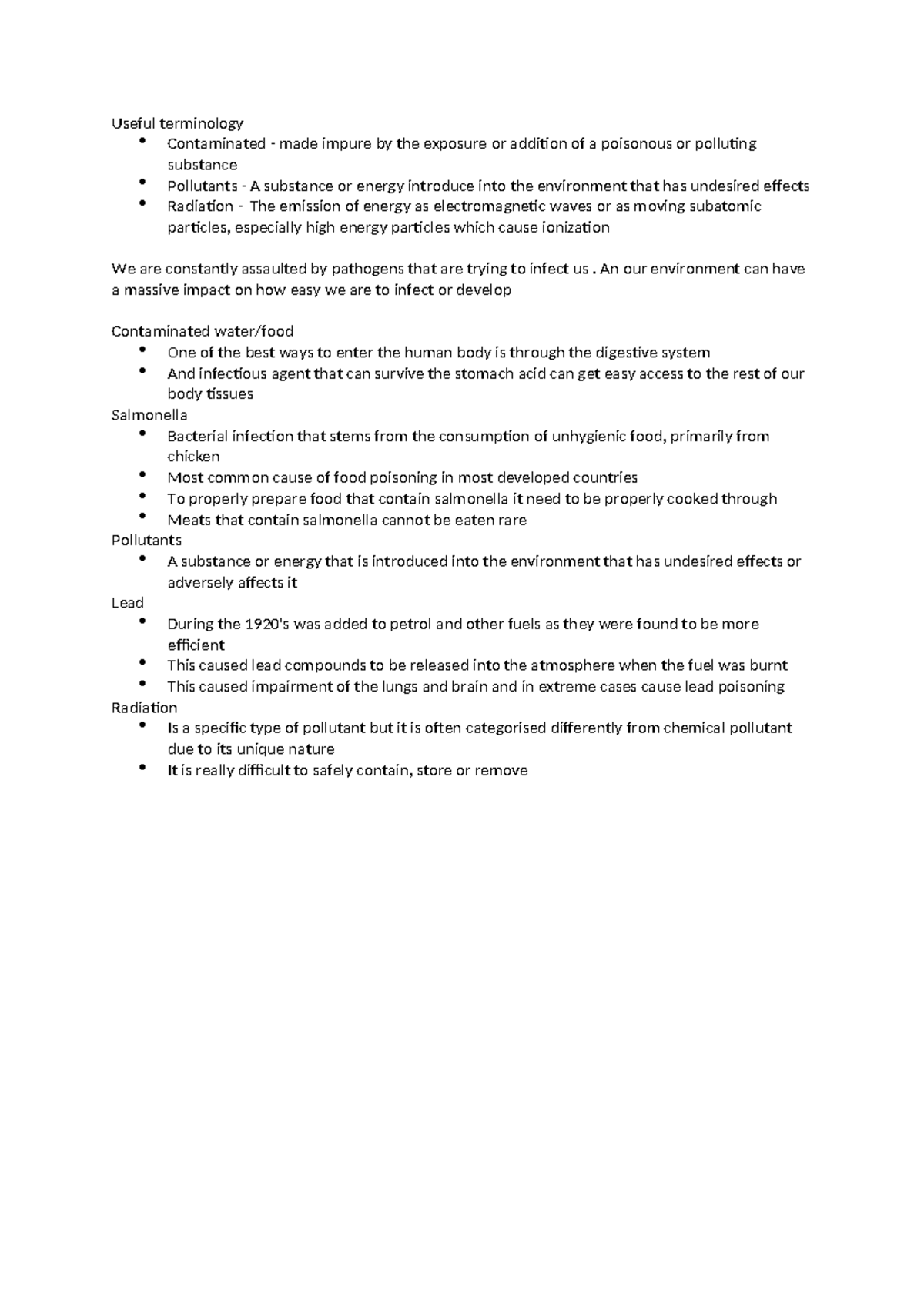 Environmental causes of disease - Useful terminology Contaminated ...