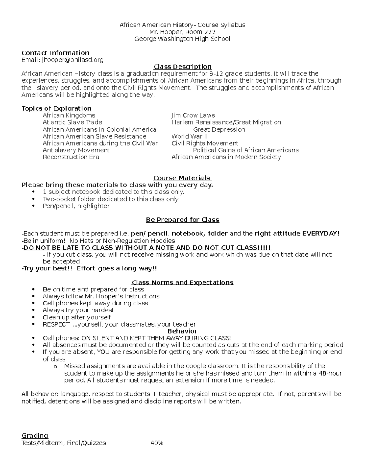 Gul Nawaz - AAH Syllabus 19-20 - African American History- Course ...