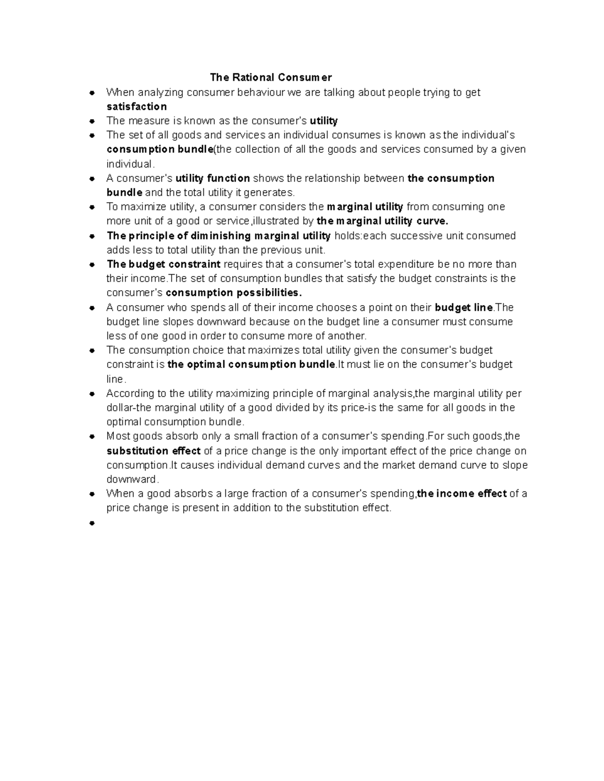 Econ 10 - notes - The Rational Consumer When analyzing consumer ...