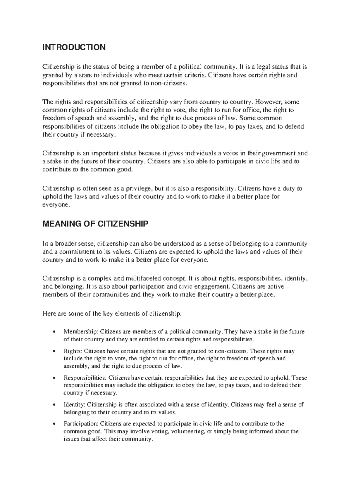 5 6118214907818151431 - INTRODUCTION Citizenship is the status of being ...