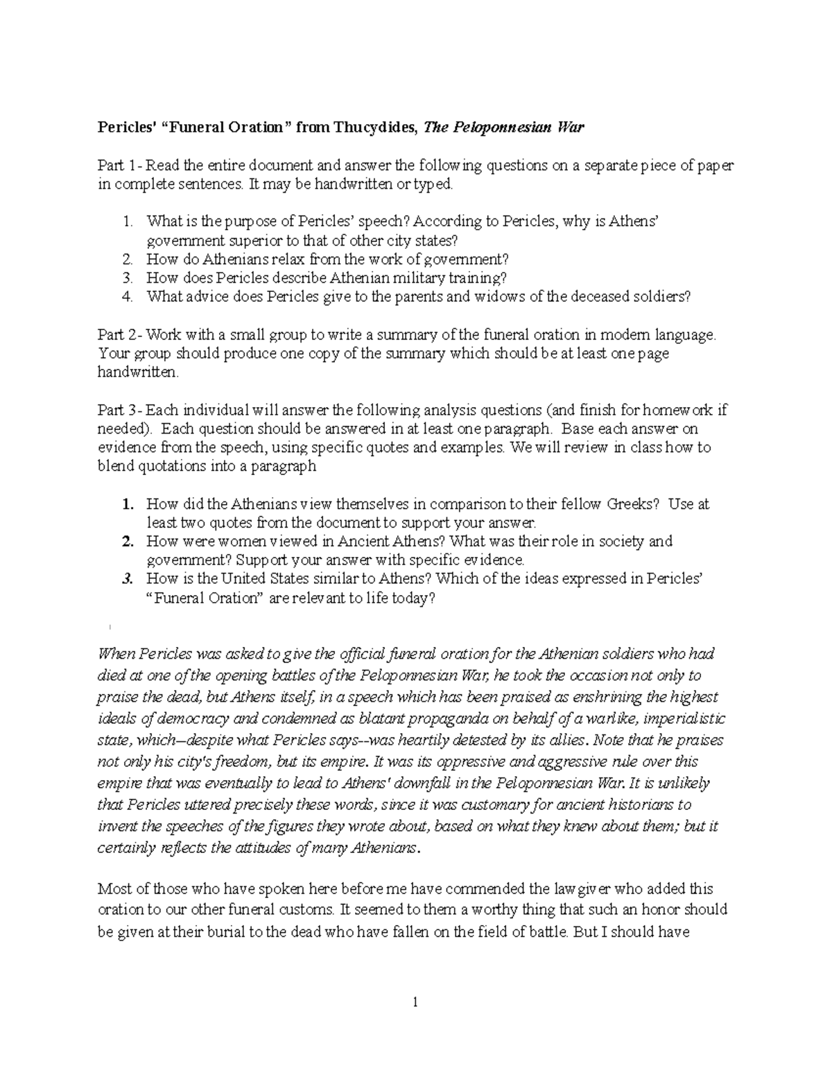 1472298443 demopericlesfuneralorationpreviewdocx - Pericles' “Funeral ...