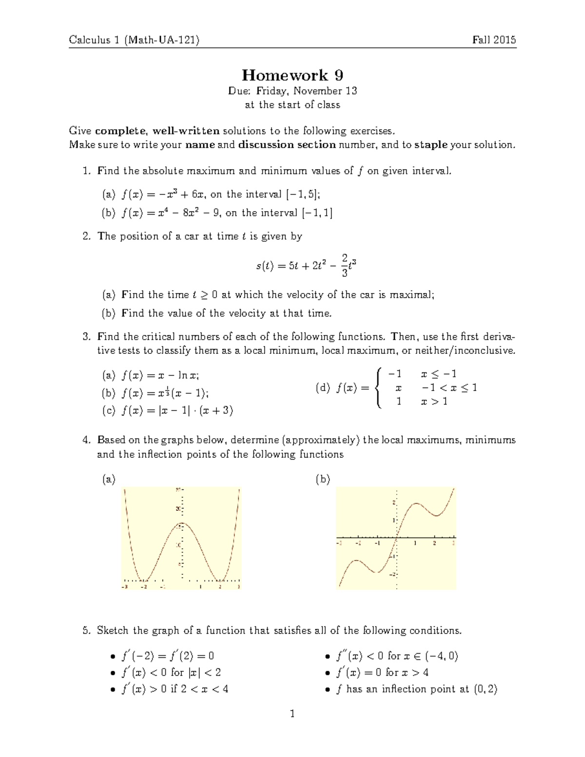 Homework 9 - Calculus 1 (Math-UA-121) Fall 2015 Homework 9 Due: Friday ...
