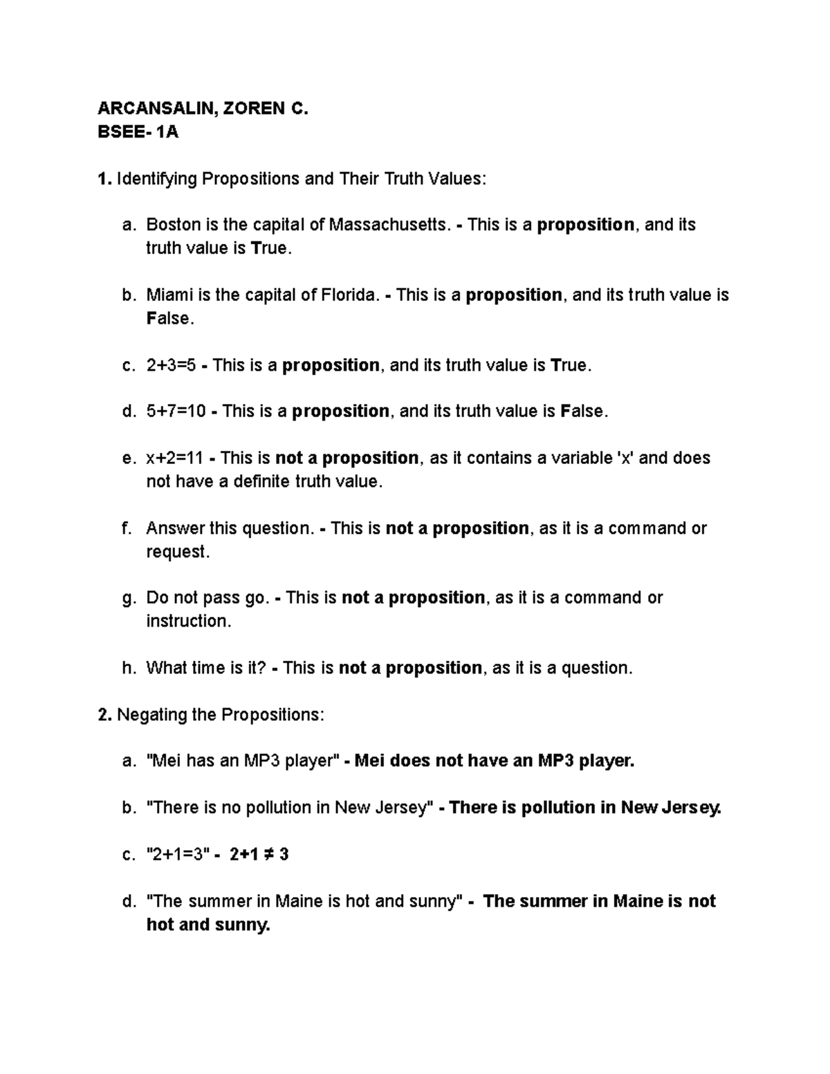 Propositional- Logic- Activity - ARCANSALIN, ZOREN C. BSEE- 1A ...