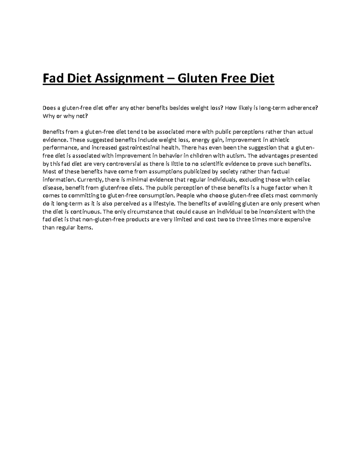 Fad Diet Assignment - Mrs Carnegie - Fad Diet Assignment – Gluten F ree ...