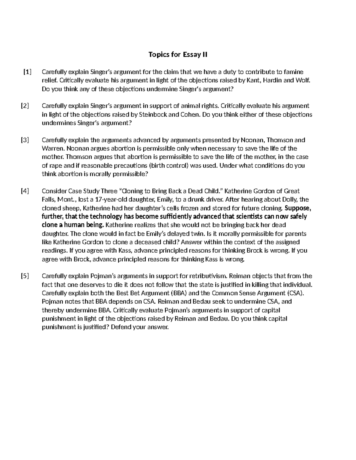 Topicsfor Essay II - Notes - Topics for Essay II [1] Carefully explain ...